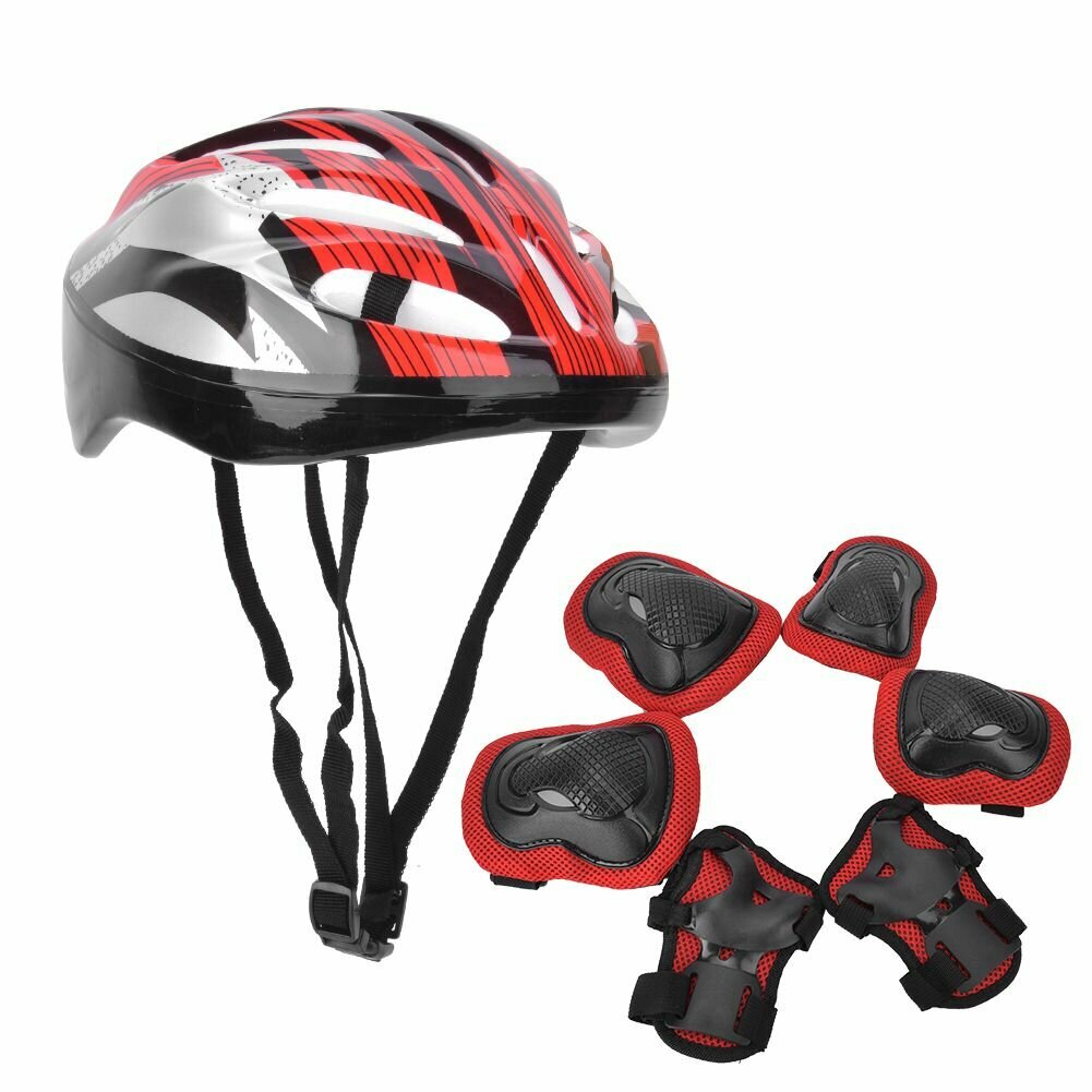 7 шт, комплект защитного снаряжения для катания на роликах для взрослых, наколенники, налокотники, перчатки, шлем (красный для взрослых)