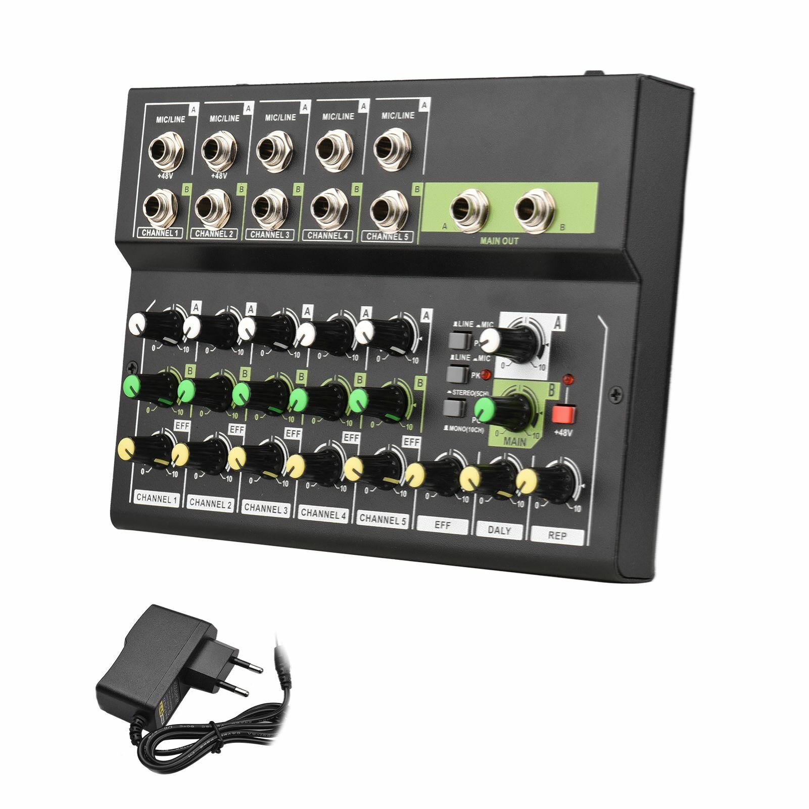 10-канальный цифровой аудиомикшерный пульт, микрофонный стереомикшер с реверберацией и фантомным питанием 48 В для записи, прямых трансляций и караоке