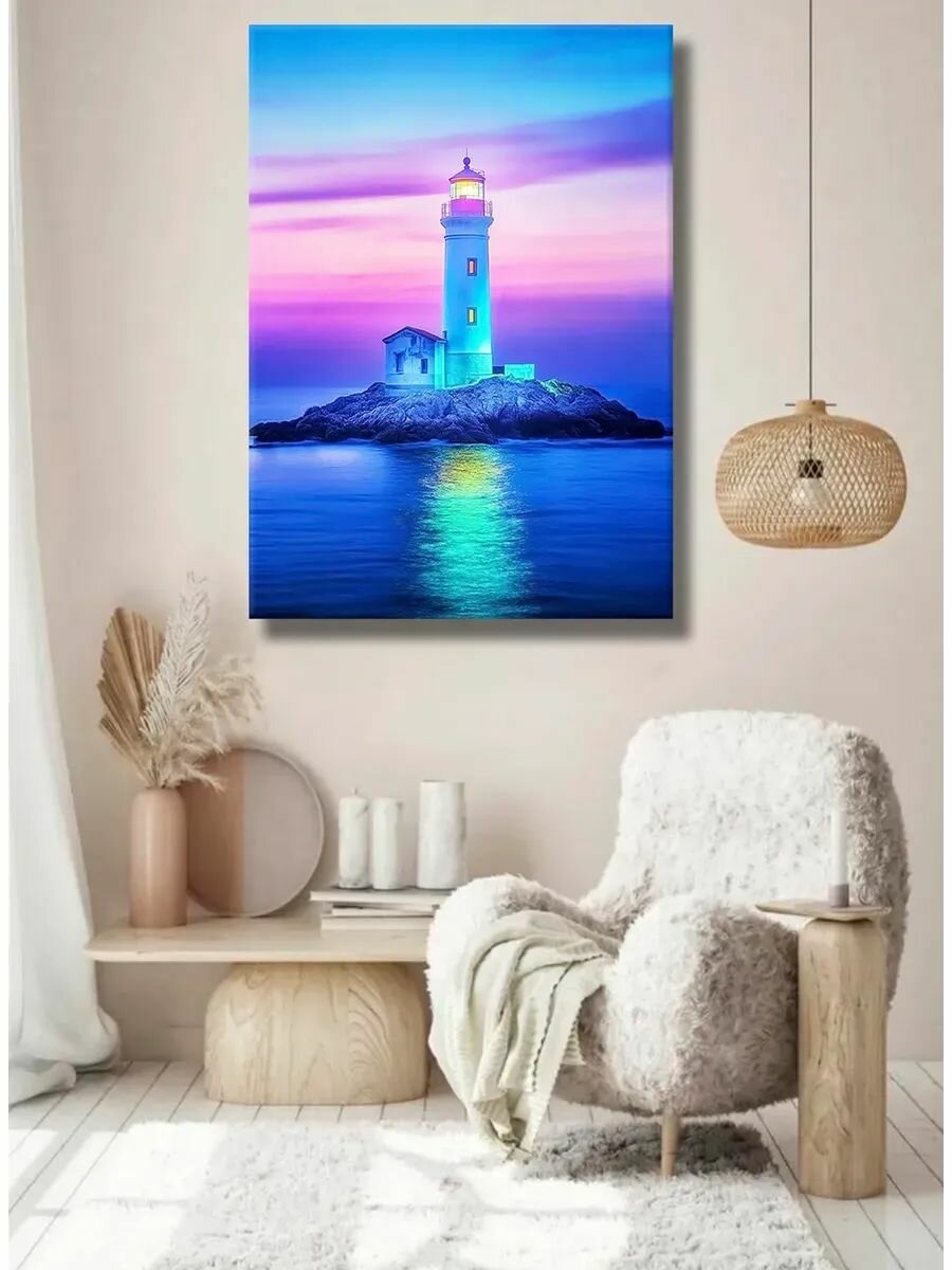 Картина "Маяк и море", для интерьера 30х40см 1шт.