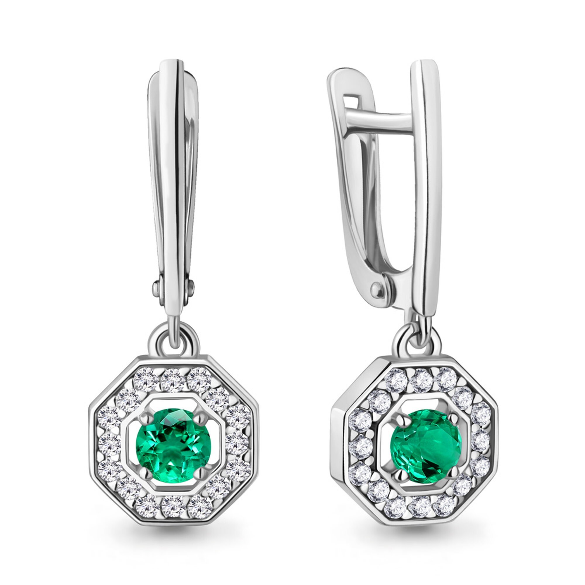 Серьги Diamant online, серебро, 925 проба, родирование, фианит, изумруд синтетический