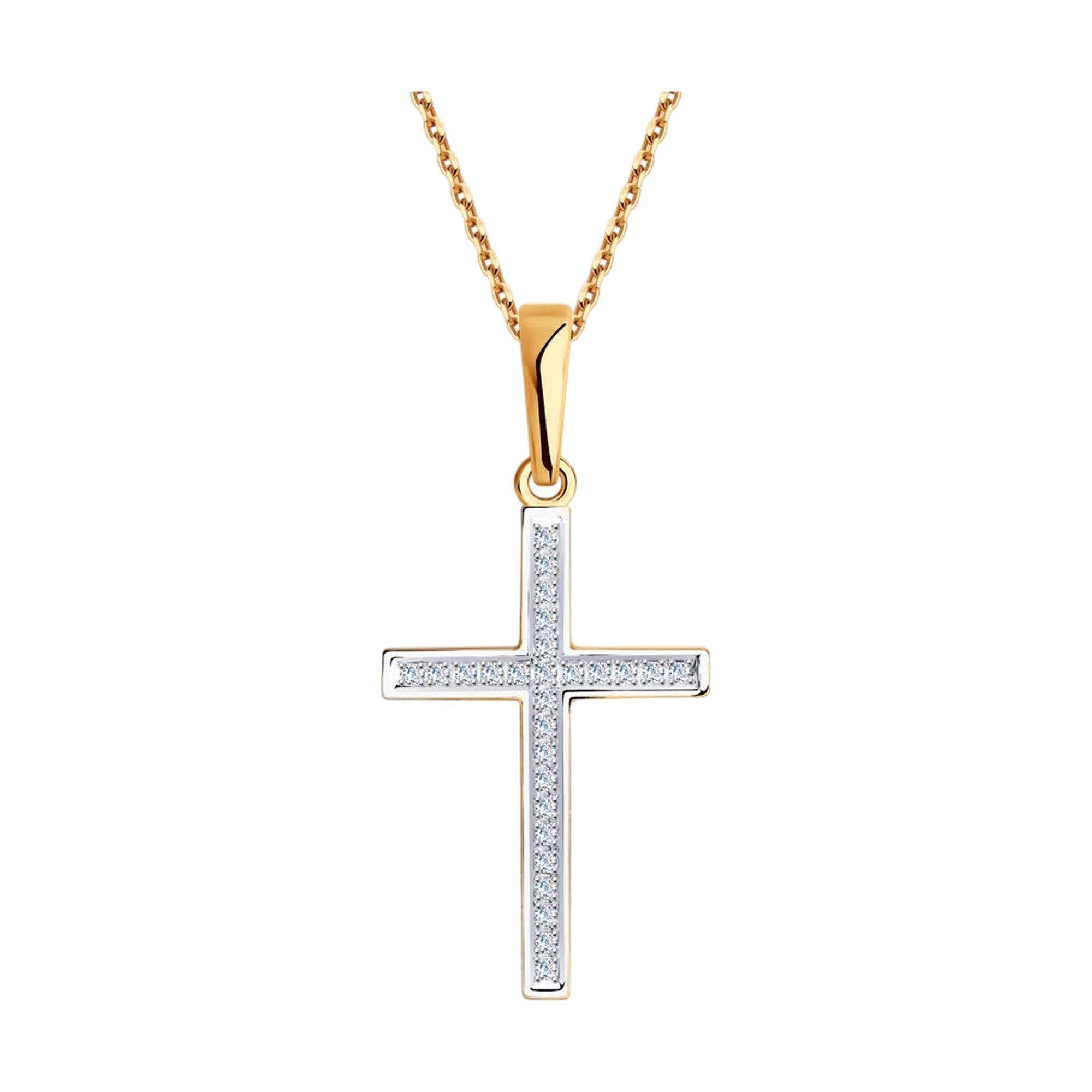 Крестик, красное золото, 585 проба, бриллиант