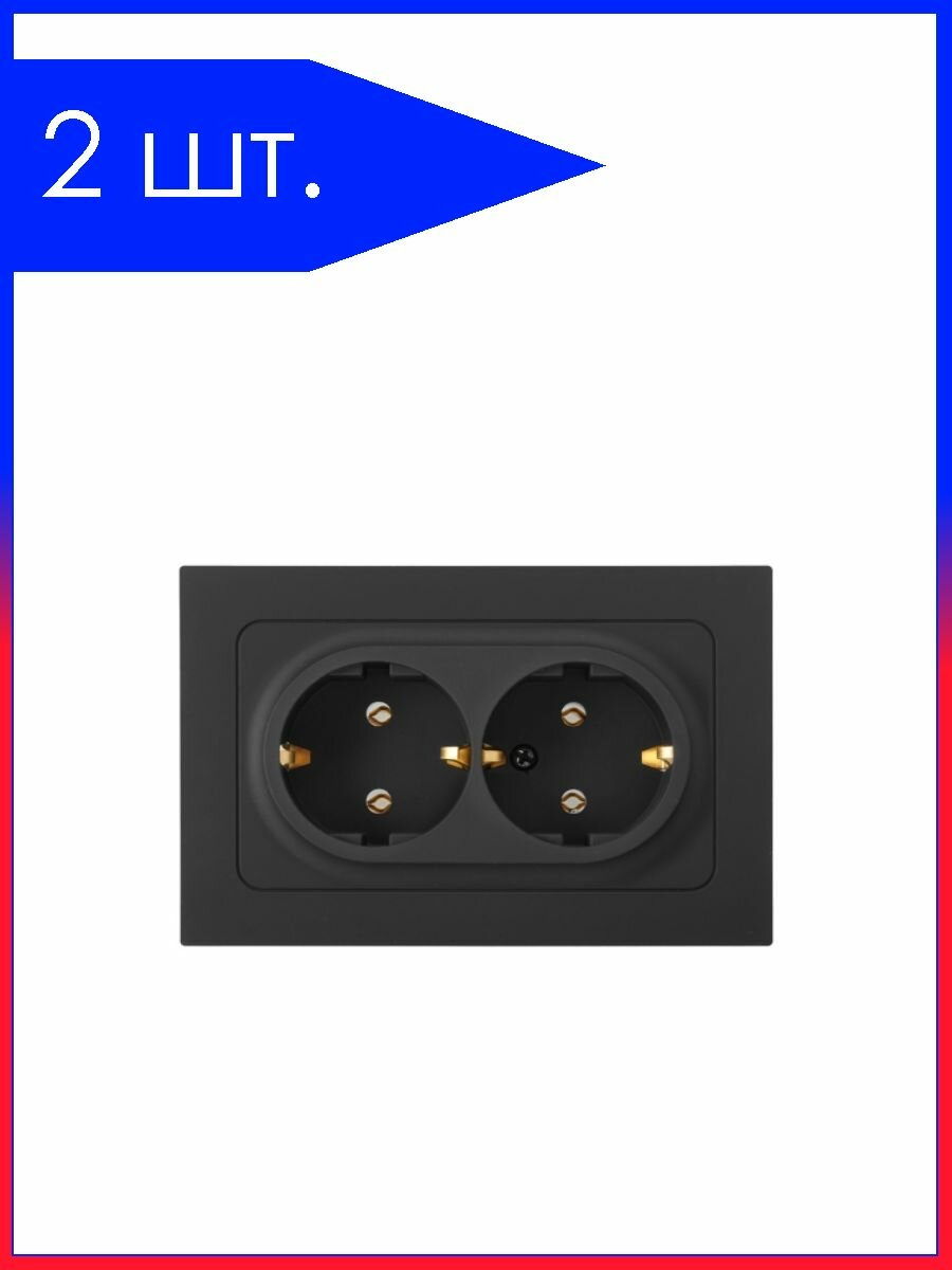 2 шт. Розетка встраиваемая В Рамку Двойная С Заземлением Карбон черный IP20 16А 250В ASTRUM Bylectrica