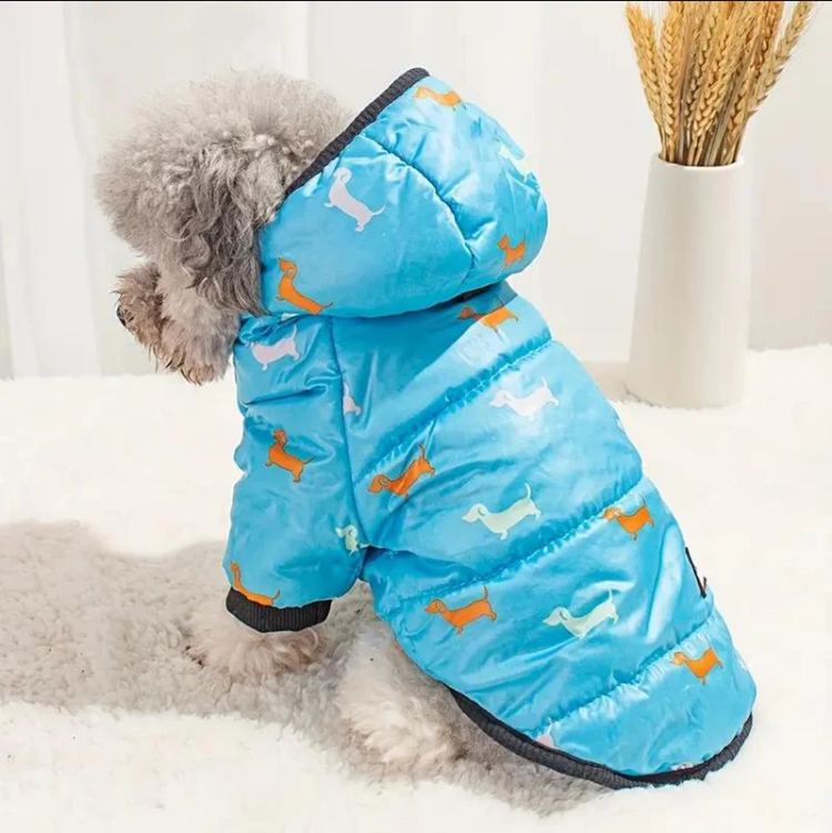 Куртка зимняя с флисом для небольших пород собак, голубая. Размер M .