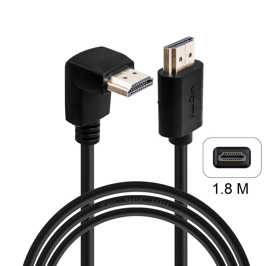 Кабель HDMI Cantell 4K 1.4V, один штекер угловой, 1.8 м, черный
