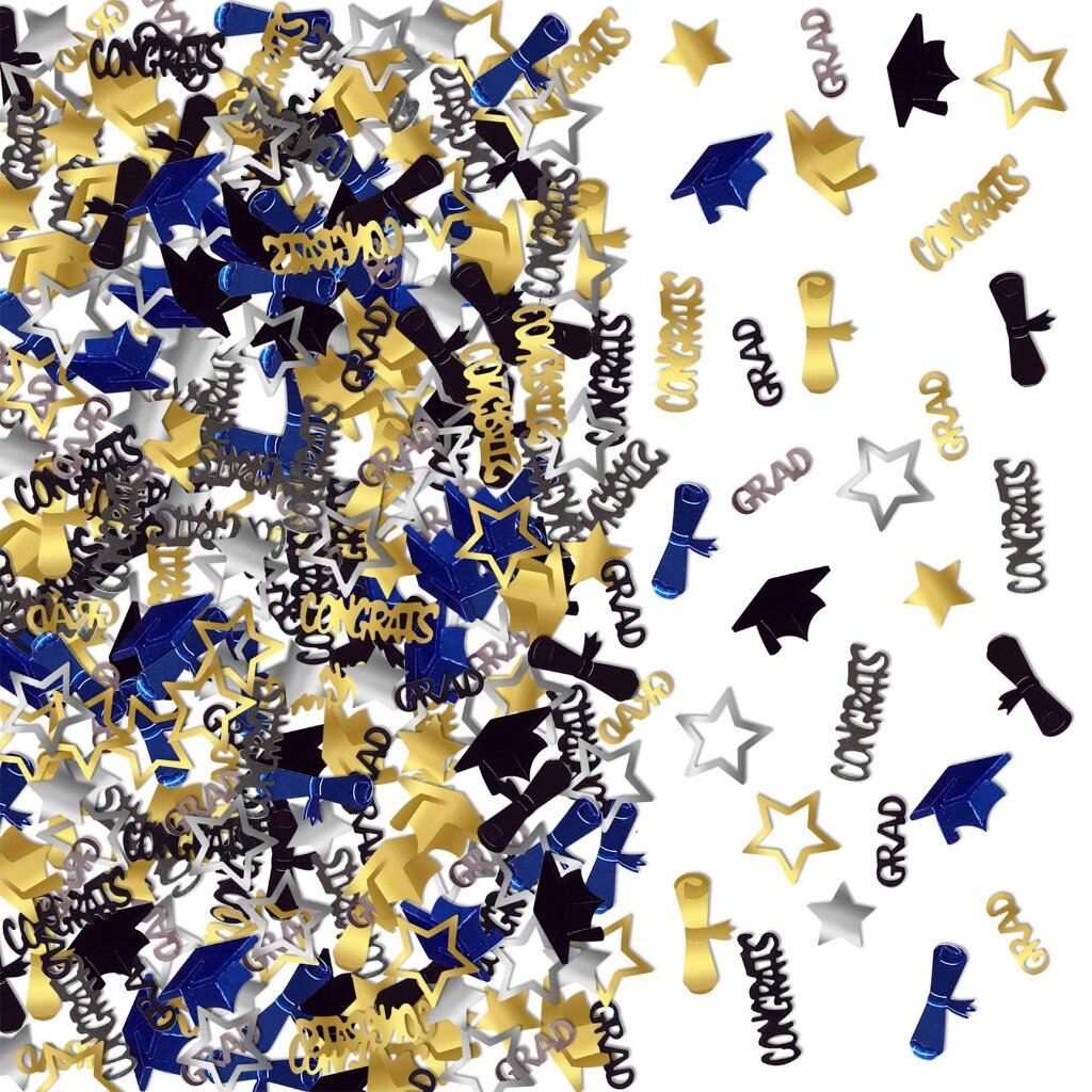 Блестящий конфетти для выпускного в золотом, черном и синем цветах для праздничного декора