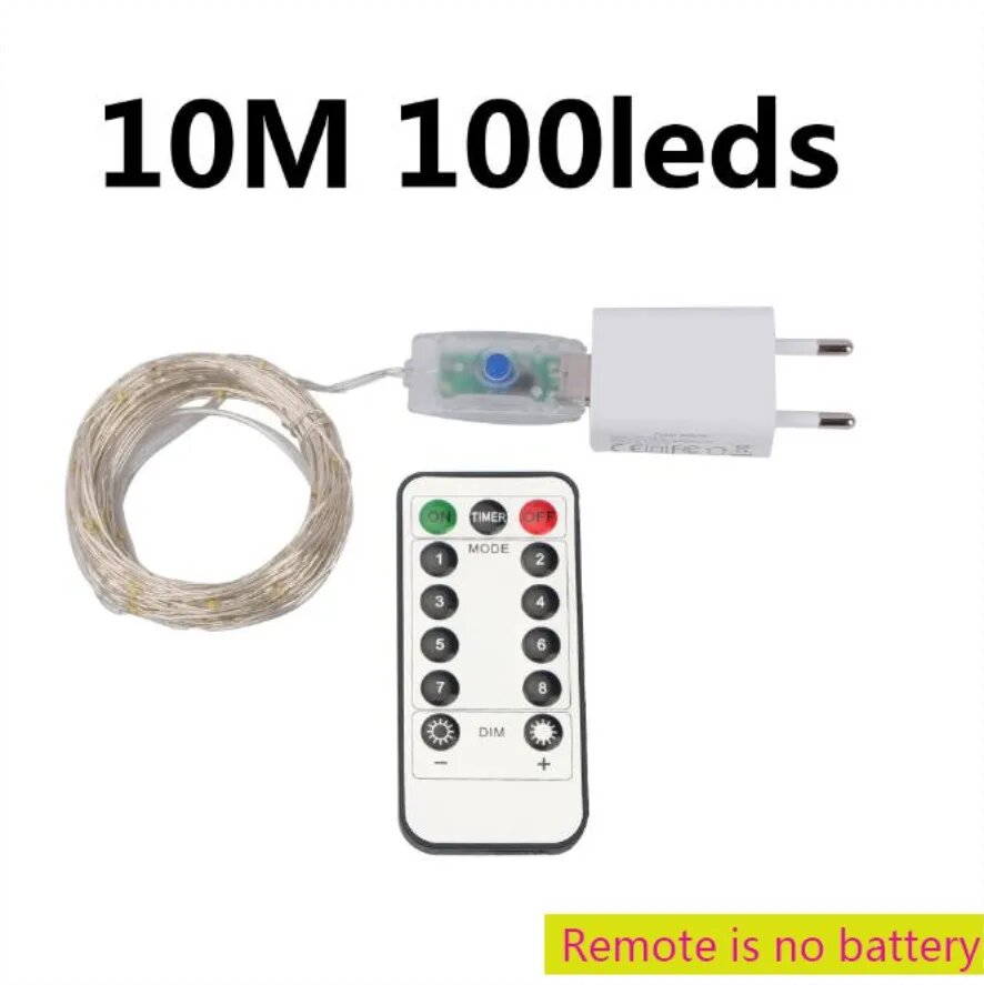 Светодиодные гирлянды серебряная проволока теплый белый 100 метров 10m 100led, EU Plug, Warm Light