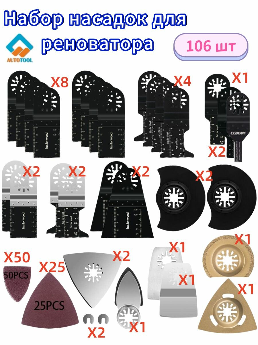 Набор насадок для реноватора, Starlock совместим с Bosch/Fein/Makita, 106 шт