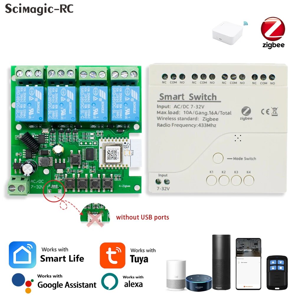 Scimagic-RC Zigbee Smart Switch Module 4CH 7-32V — фото 1