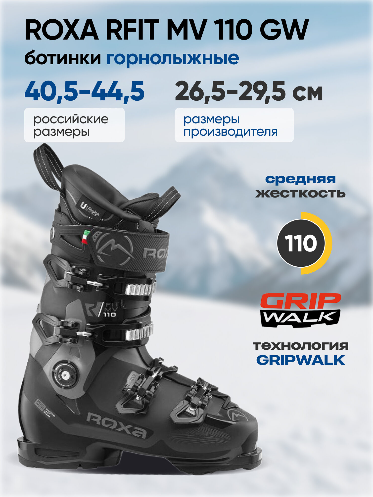 Ботинки горнолыжные ROXA RFIT MV 110 Gw (24/25) Black-Anthracite, 29,5 см
