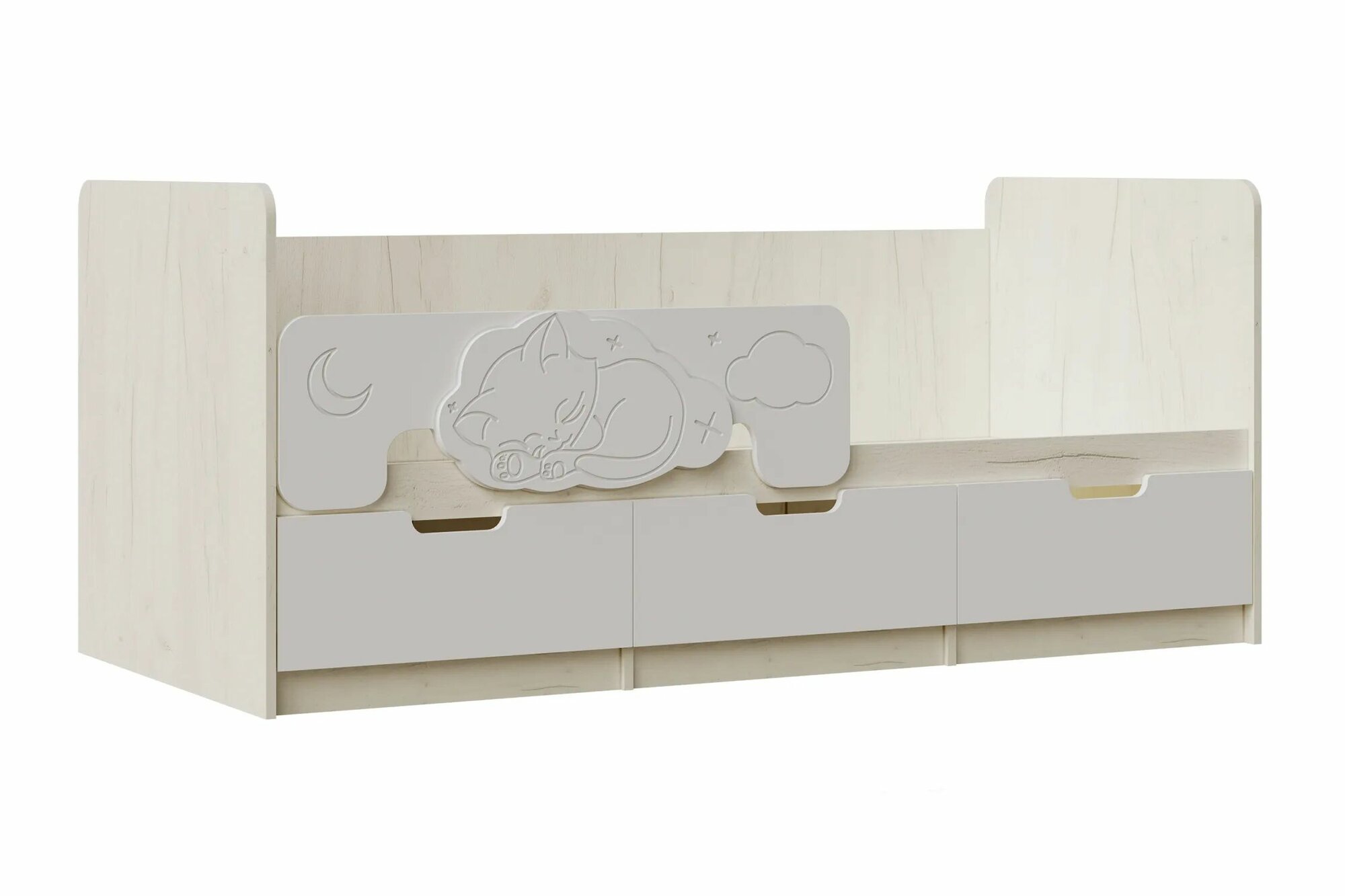 Юниор-4 Кровать 1,8*0,8м (Шарли Белый/Дуб Крафт Белый)