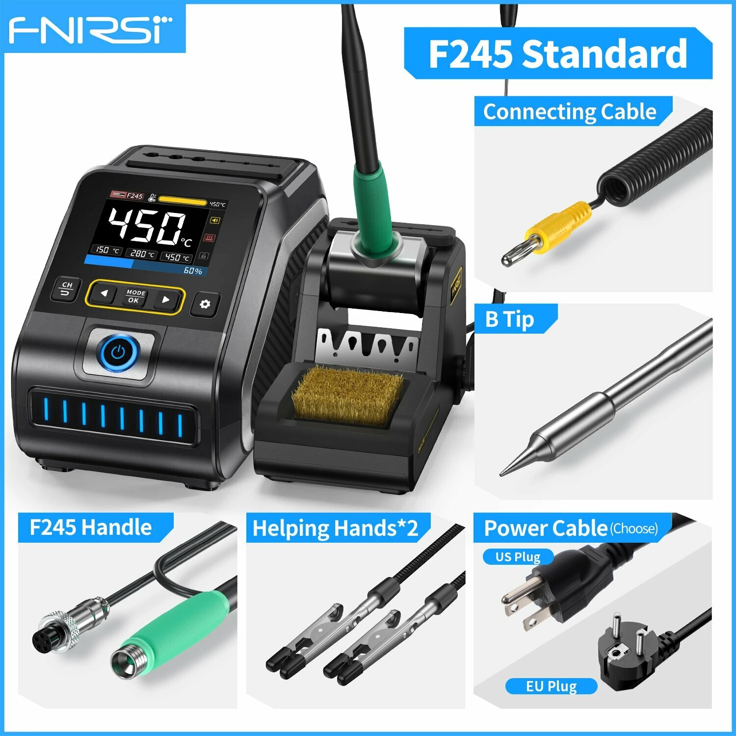FNIRSI DWS-200 паяльная станция 200Вт EU (110V-240V), DWS-200 F245-B Tip