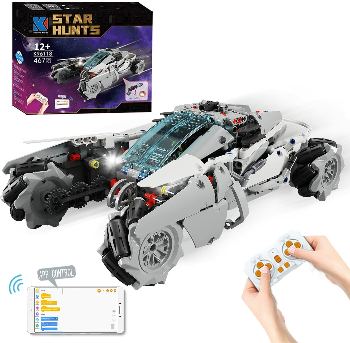 STEM набор для сборки радиоуправляемой машины 4WD, радиоуправляемая машина для детей 8-12 лет, заряжаемый гоночный автомобиль из строительных блоков, моделируемая машина с управлением по радио и приложением, подарок для мальчиков 8, 9, 10, 11, 12+ лет