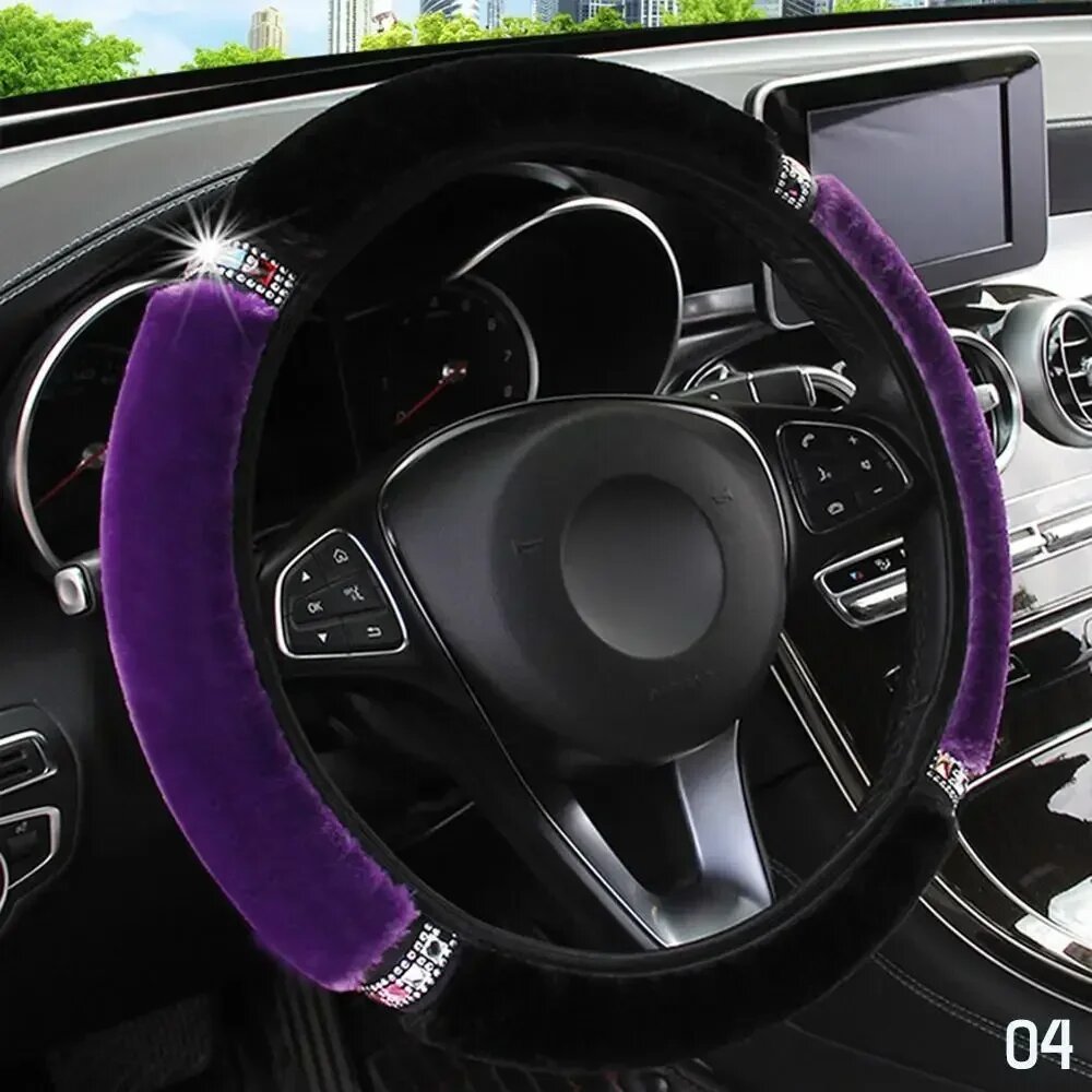 Плюшевый чехол на руль Black and Purple, 37-38 см, со стразами