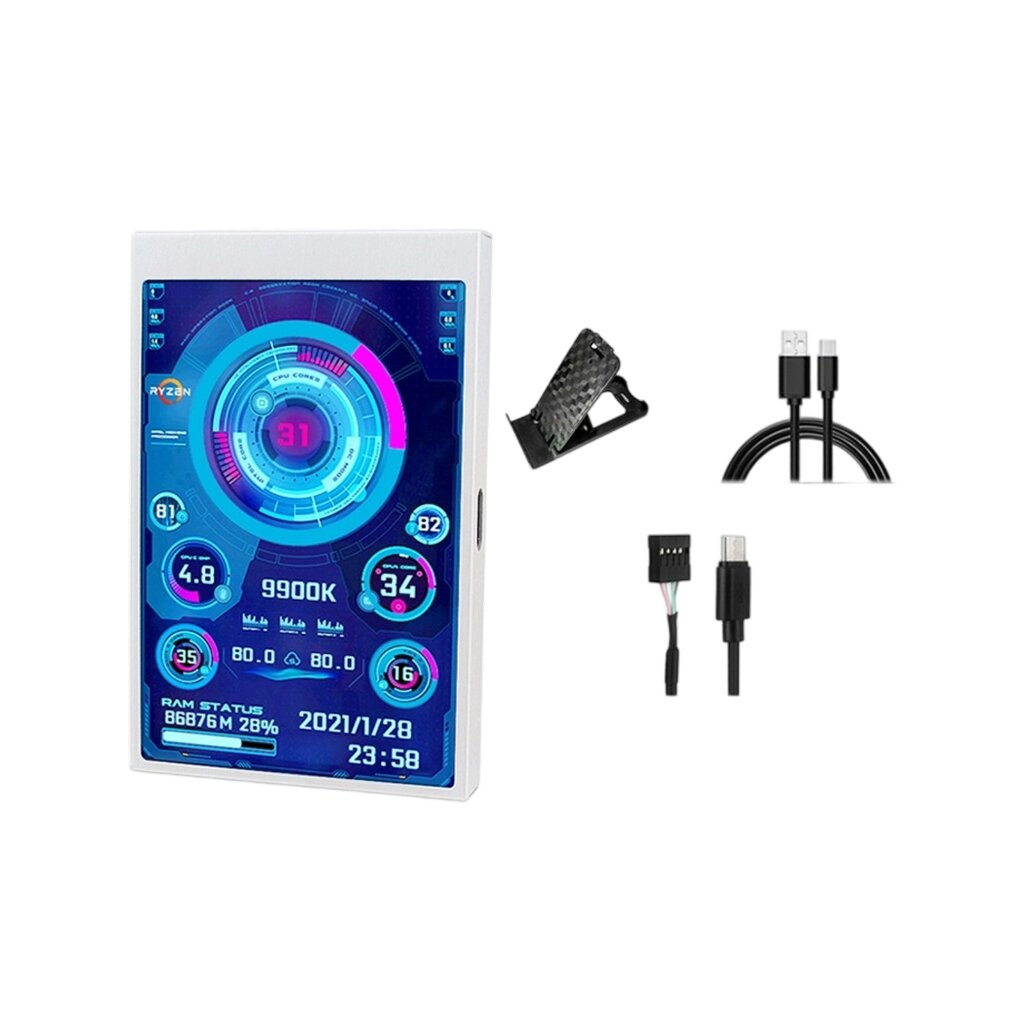 3,5-дюймовый дополнительный экран Type C Компьютерный процессор GPU Жесткий диск Монитор с динамической редактируемой темой Дополнительный экран USB-дисплея