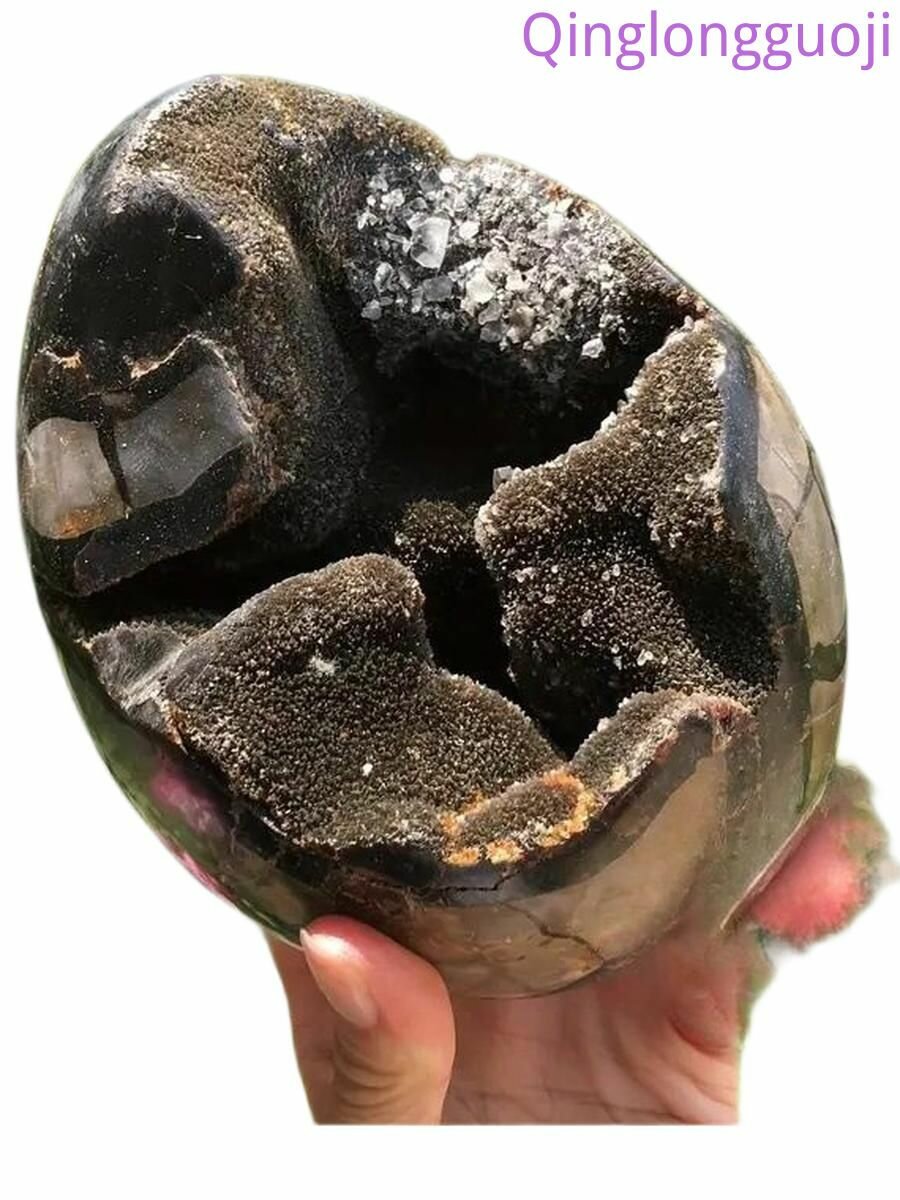 Натуральная жеода Черепаховый агат: яйцевидный декор для интерьера (природные узоры, 7-9 см 350-450 гр)