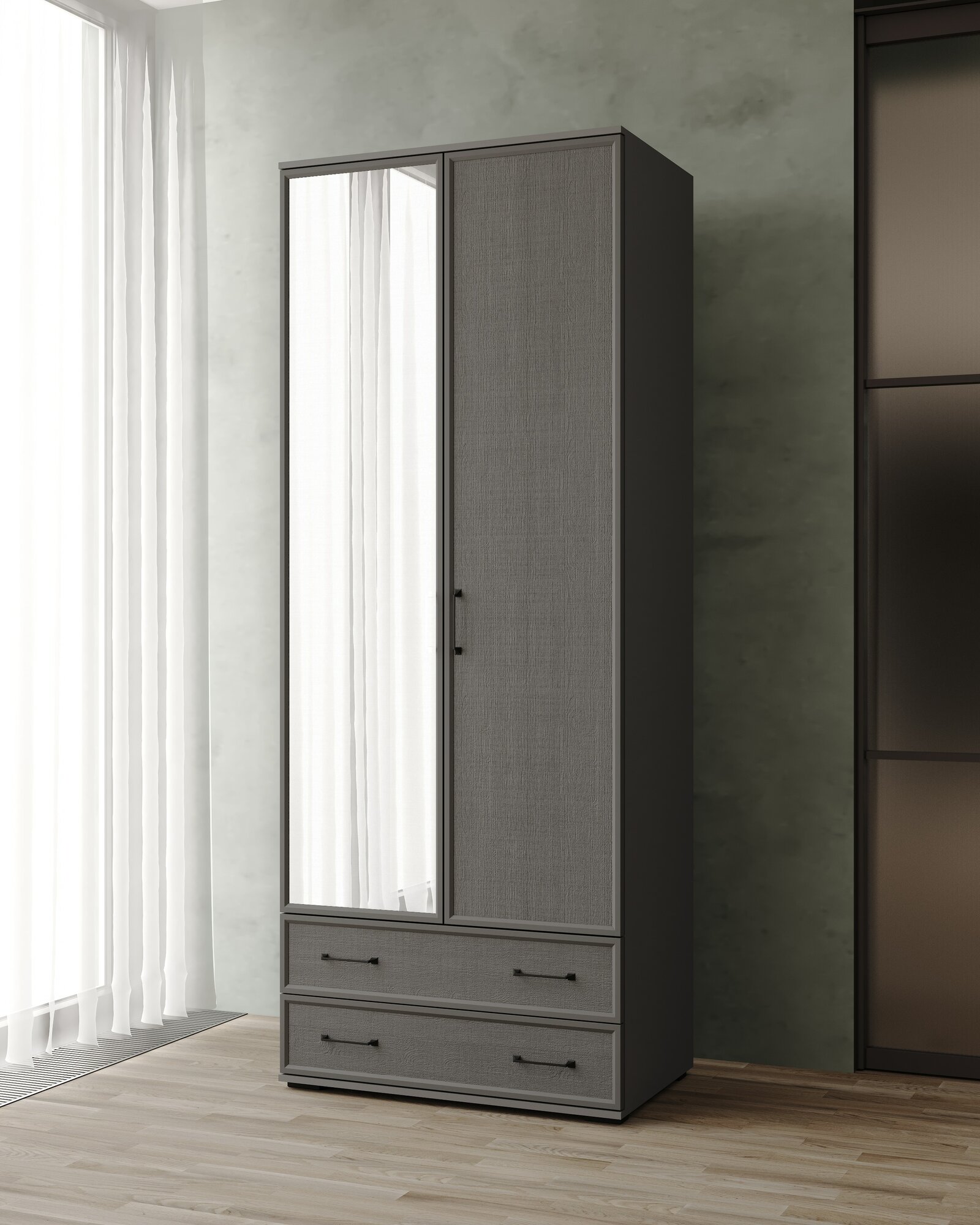 Шкаф Нельсон НШ-22 с зеркалом графит серый (Микон)