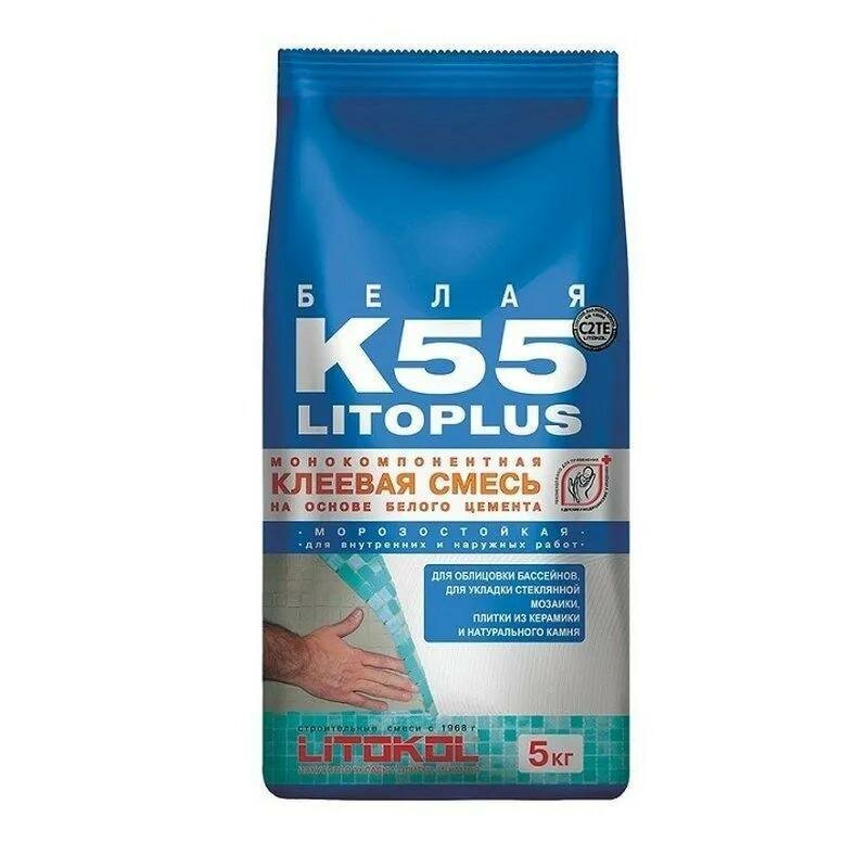 Клей для плитки LITOKOL LITOPLUS K55, для внутренних и наружных работ, 5 кг