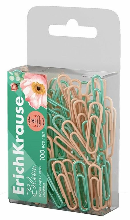 Скрепки Erich Krause Pastel Bloom металлические 28мм, 100шт x 5 упаковок
