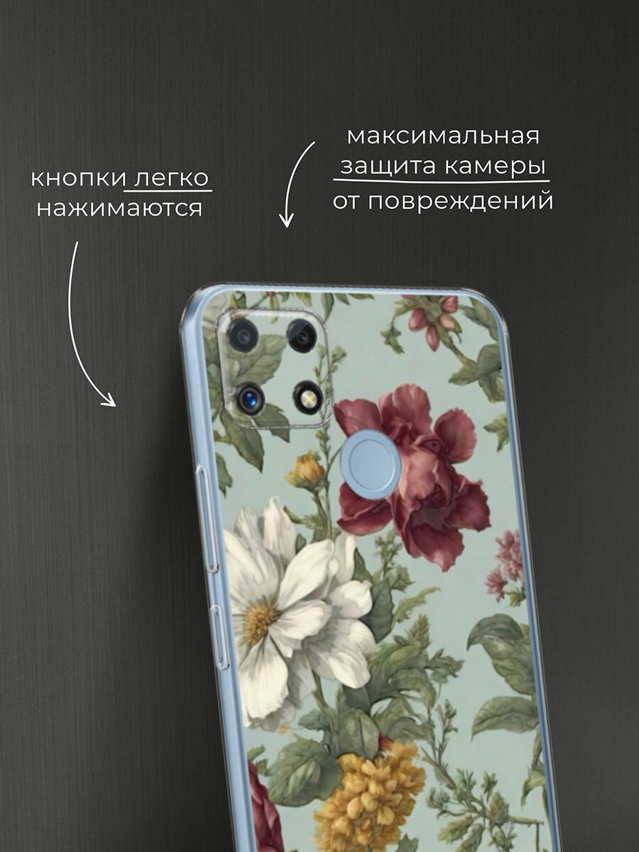 Чехол на Realme C25/C25s / Реалми С25/C25s с принтом Акварельные красные цветы — фото 1