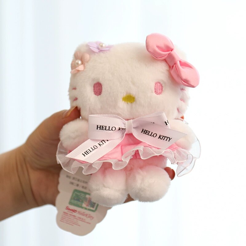 Маленький брелок-подвеска Hello Kitty, плюшевая игрушка-кошка, украшение для рюкзака для девочек Розовый бант_13
