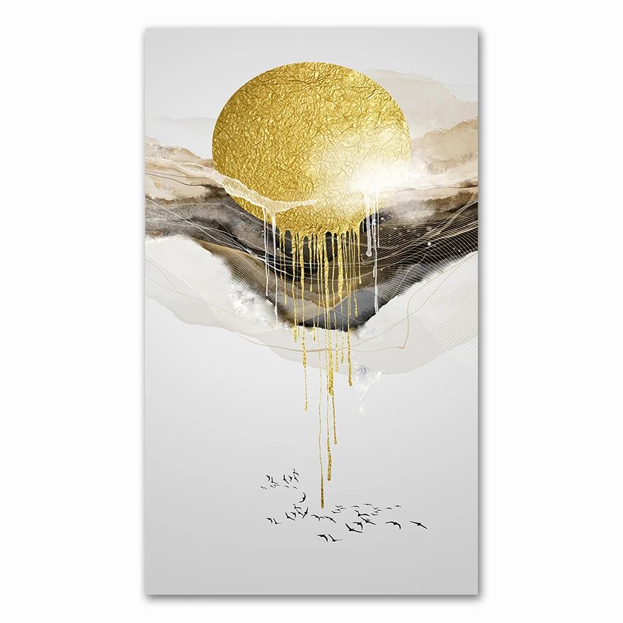 Абстрактная картина золотого солнца AliPaint 0548-03, 45x80cm No Frame