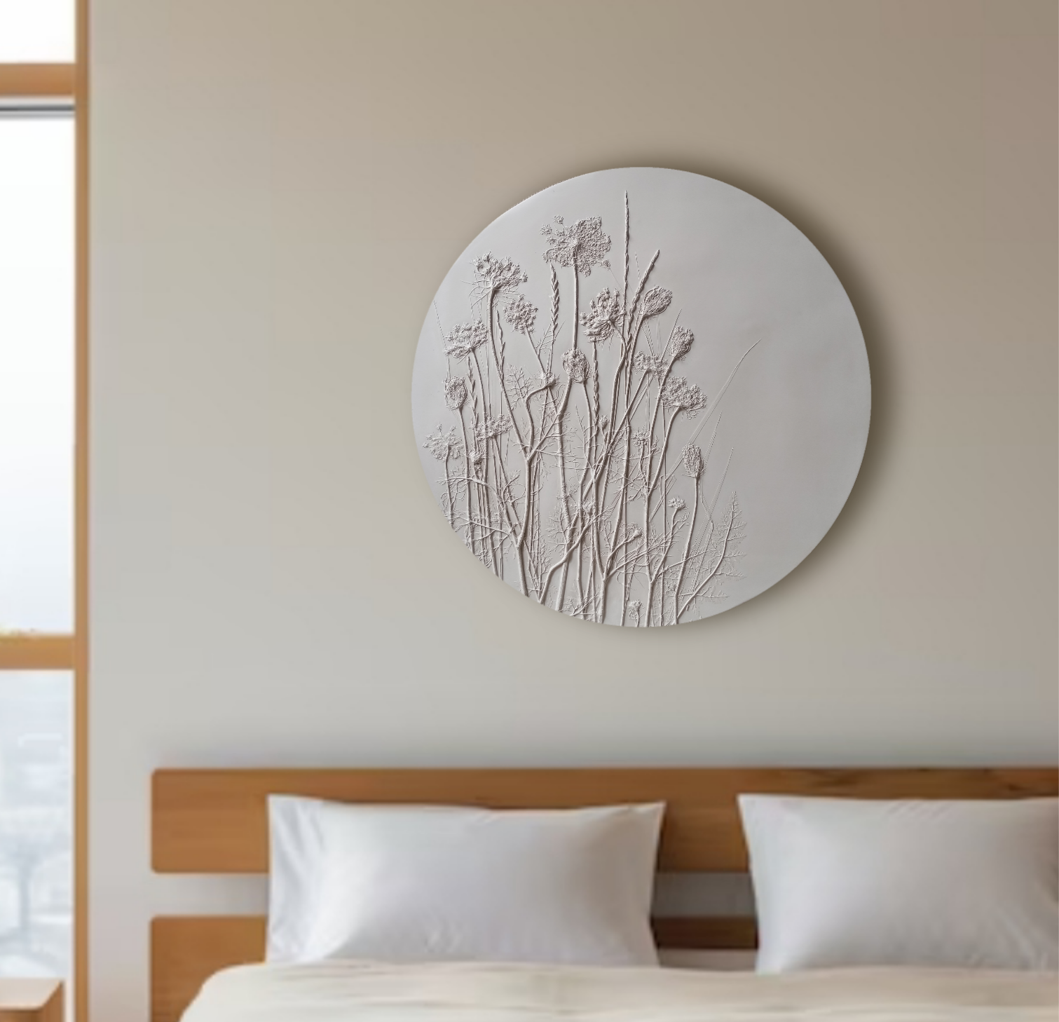 Ботанический барельеф. Панно. Гипсовый декор 60*2 см, цвет молочный