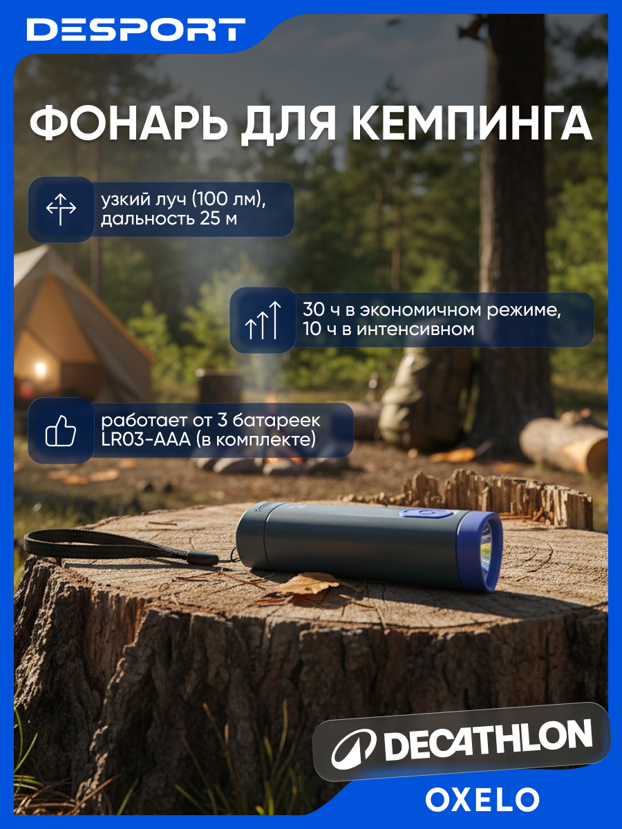 Фонарь для кемпинга на батарейках темно-синий