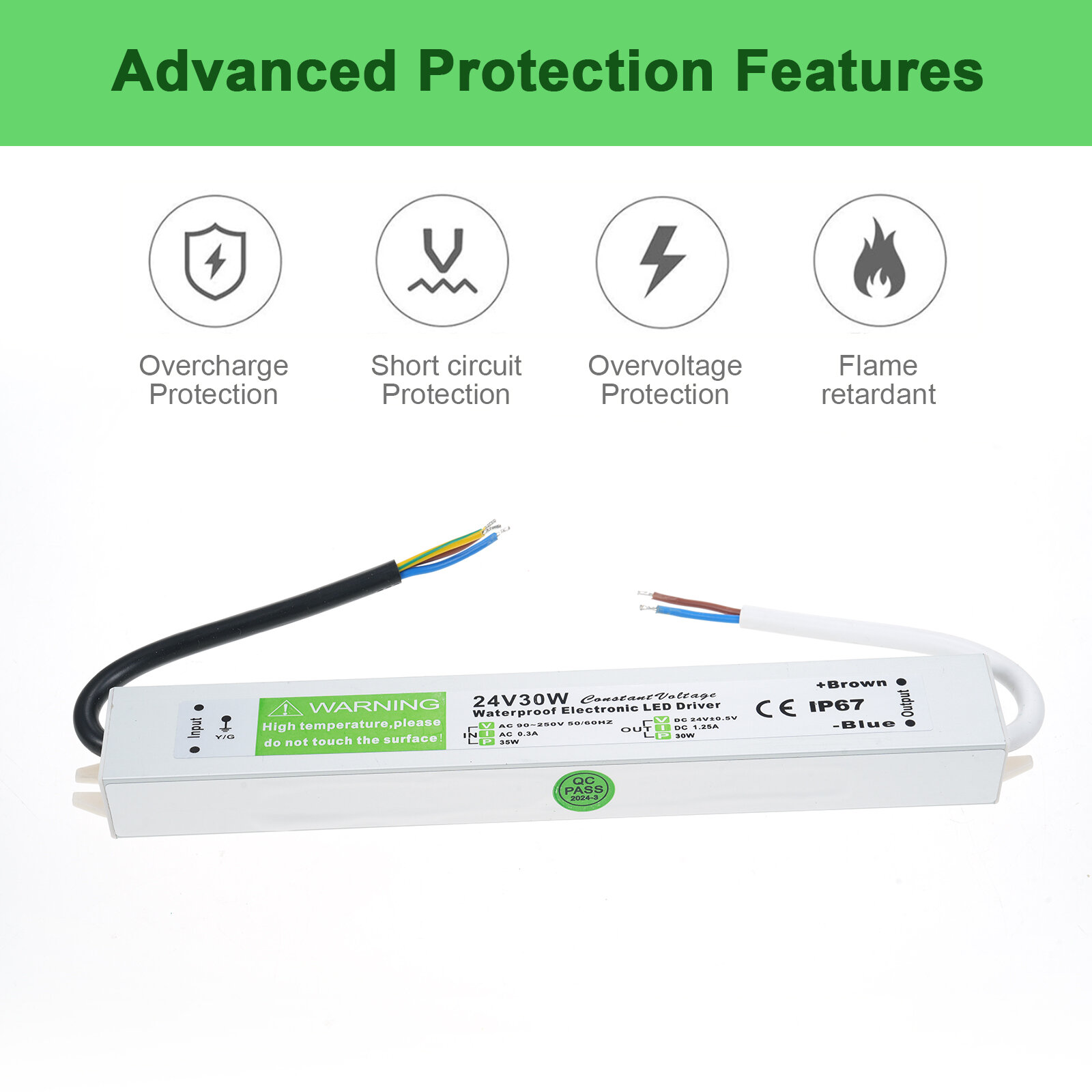 IP67 Водонепроницаемый светодиодный драйвер, выключатель, блок питания, трансформатор, адаптер переменного тока 90 В-250 В в постоянный ток 24 В 30 Вт, постоянное выходное напряжение для светодиодной ленты, наружная вывеска, лайтбокс
