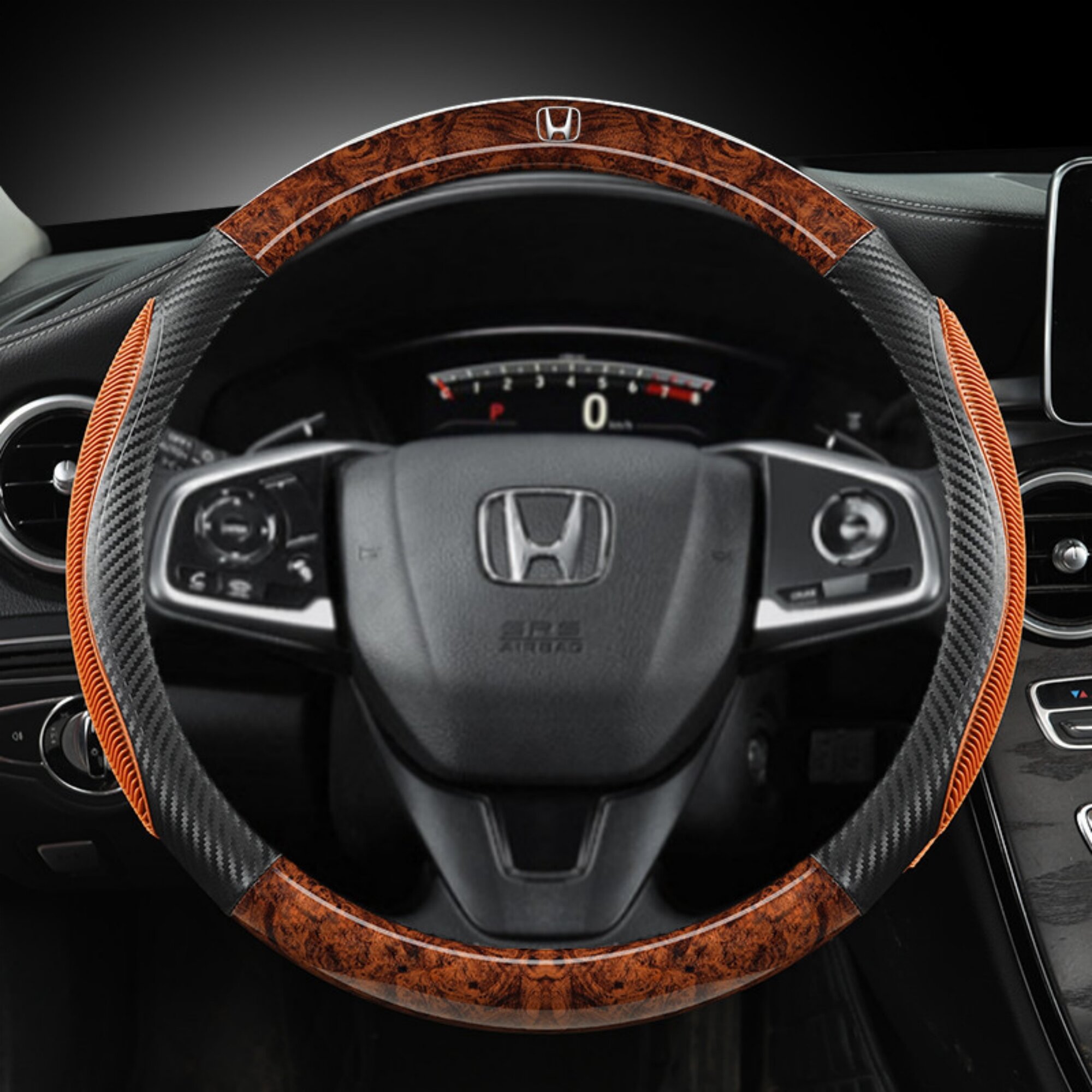 Автомобильный чехол на руль Honda диаметром 37-38 см коричневый