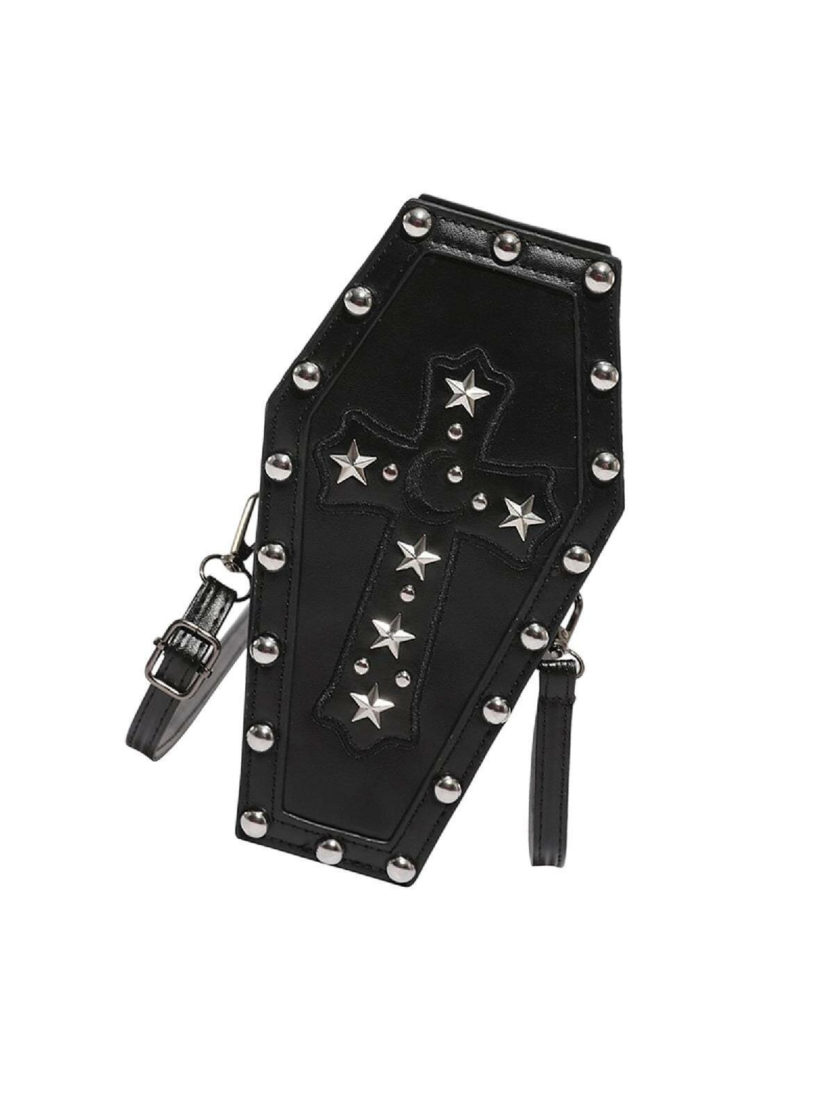 PU1eatherShoulder Сумка FashionHa110weenCrossbody Кошелек Регулируемый Ремень 110weenthemed Гроб Через Плечо Кошелек С Готической Цепочкой, Украшенный Для Модных Женщин
