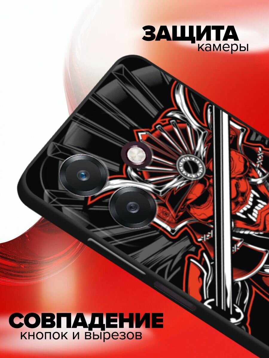 Черный матовый чехол на Oppo A3/A3x / Оппо А3/А3x с принтом Самурай с черепом — фото 1