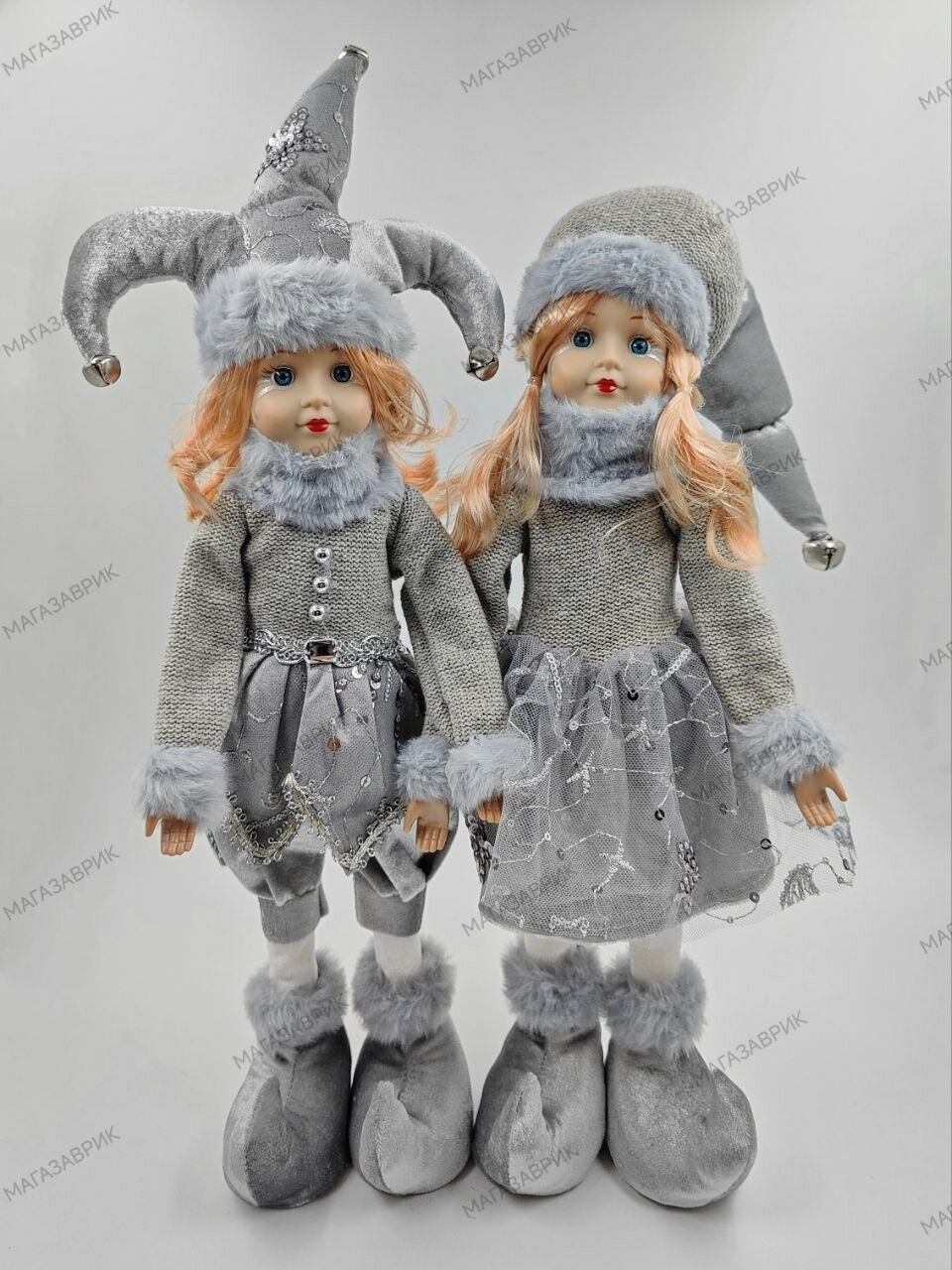 Новогодняя пара шутов. Мальчик и девочка. Рождественские куклы. 2шт.