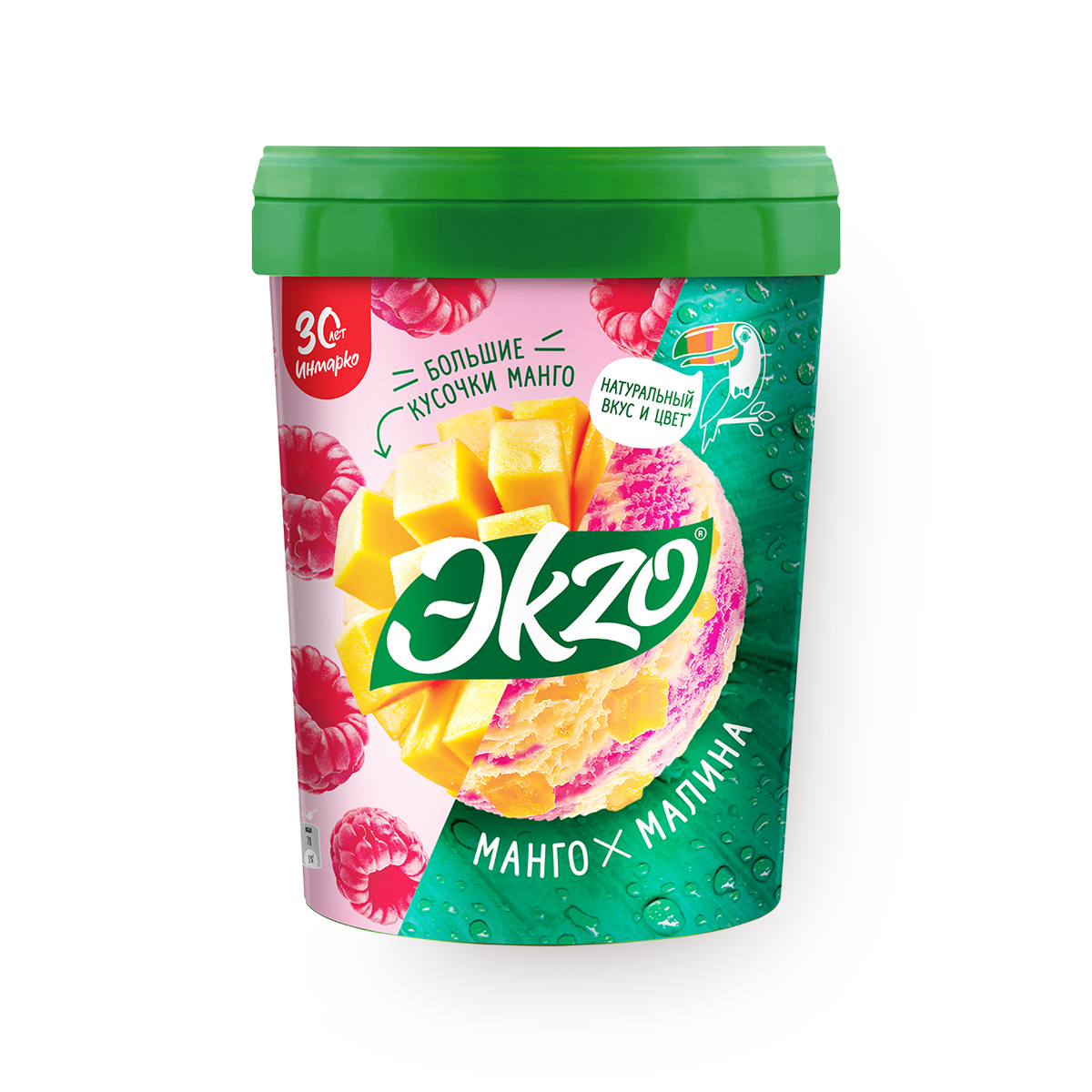 Мороженое Эkzo "Манго и малина", с кусочками фруктов, 1 упаковка