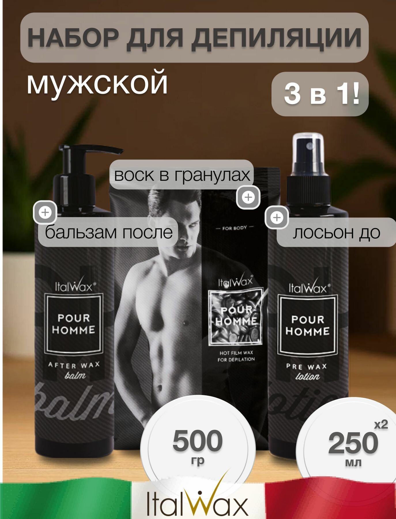 Набор для депиляции воском / набор мужской для удаления волос