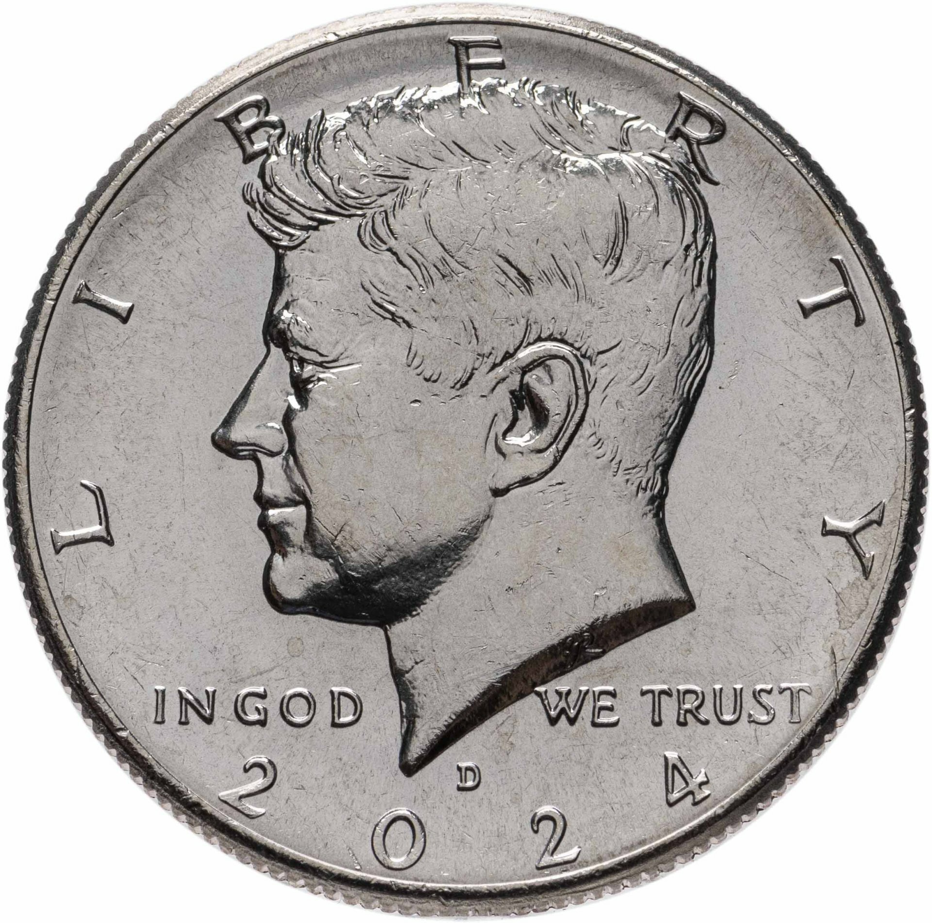 США 50 центов 1/2 доллара, half dollar 2024 D "Kennedy Half Dollar Кеннеди", Мельхиор медь-никель, в сохранности UNC