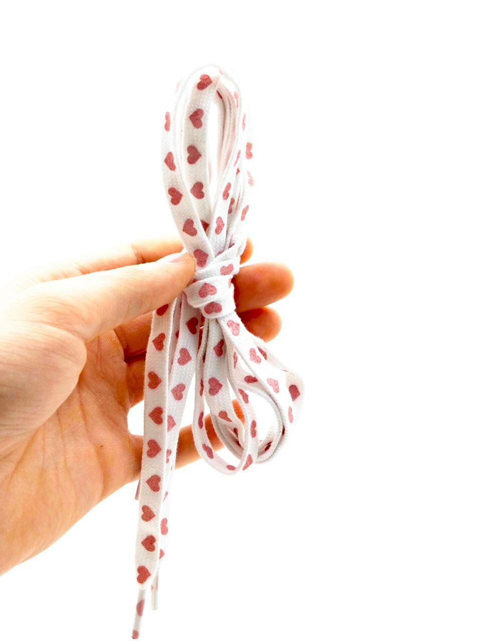 Спортивные шнурки "Сердечки" / Бело-красный / 1 пара шнурков / 120 см