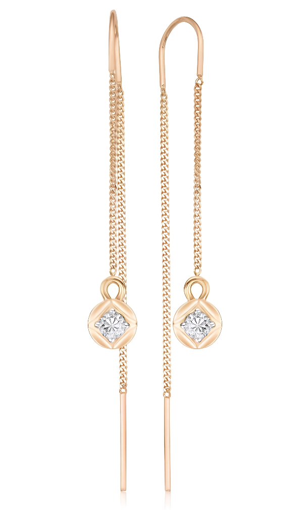 Серьги, красное золото, 585 проба, гравировка, фианит