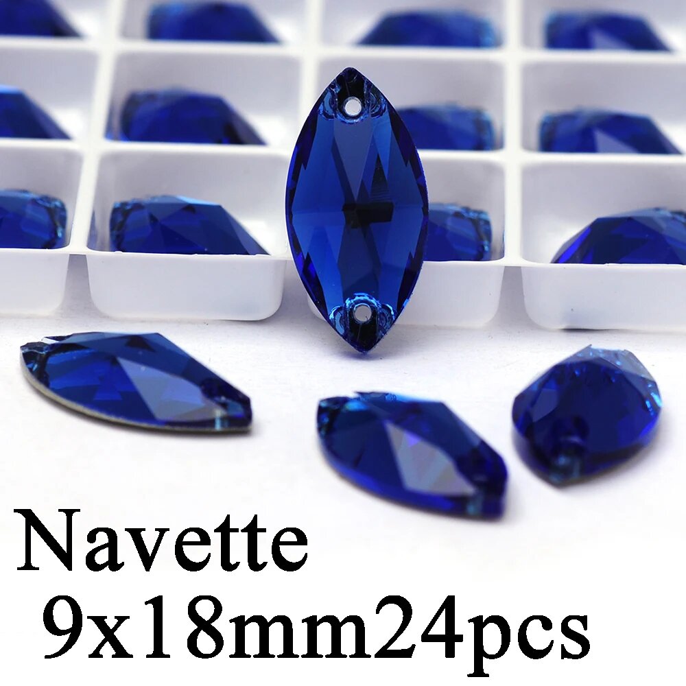 Хрустальные стразы сапфирового цвета Синий, Navette 9x18mm24pcs
