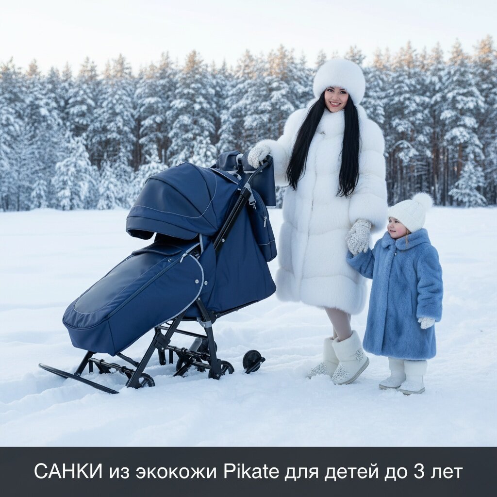 Санки-коляска, зимние на колесах Pikate "Deluxe "с бампером. Механическая спинка.