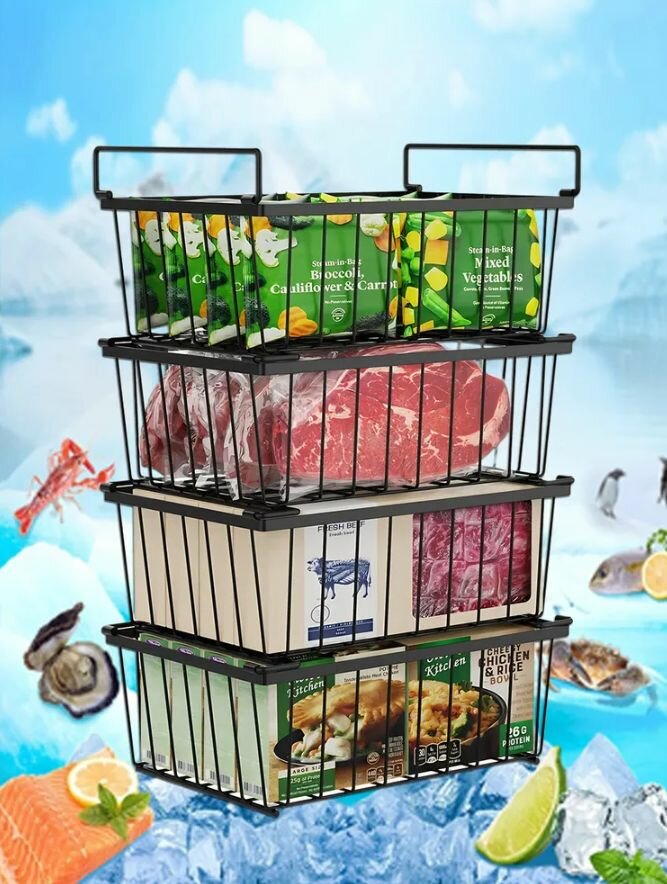 Корзина для морозильного ларя, Внутренние полки морозильной камеры, отделка подвесной корзины, металлический материал, 37*15.5*18cm, 4 шт.