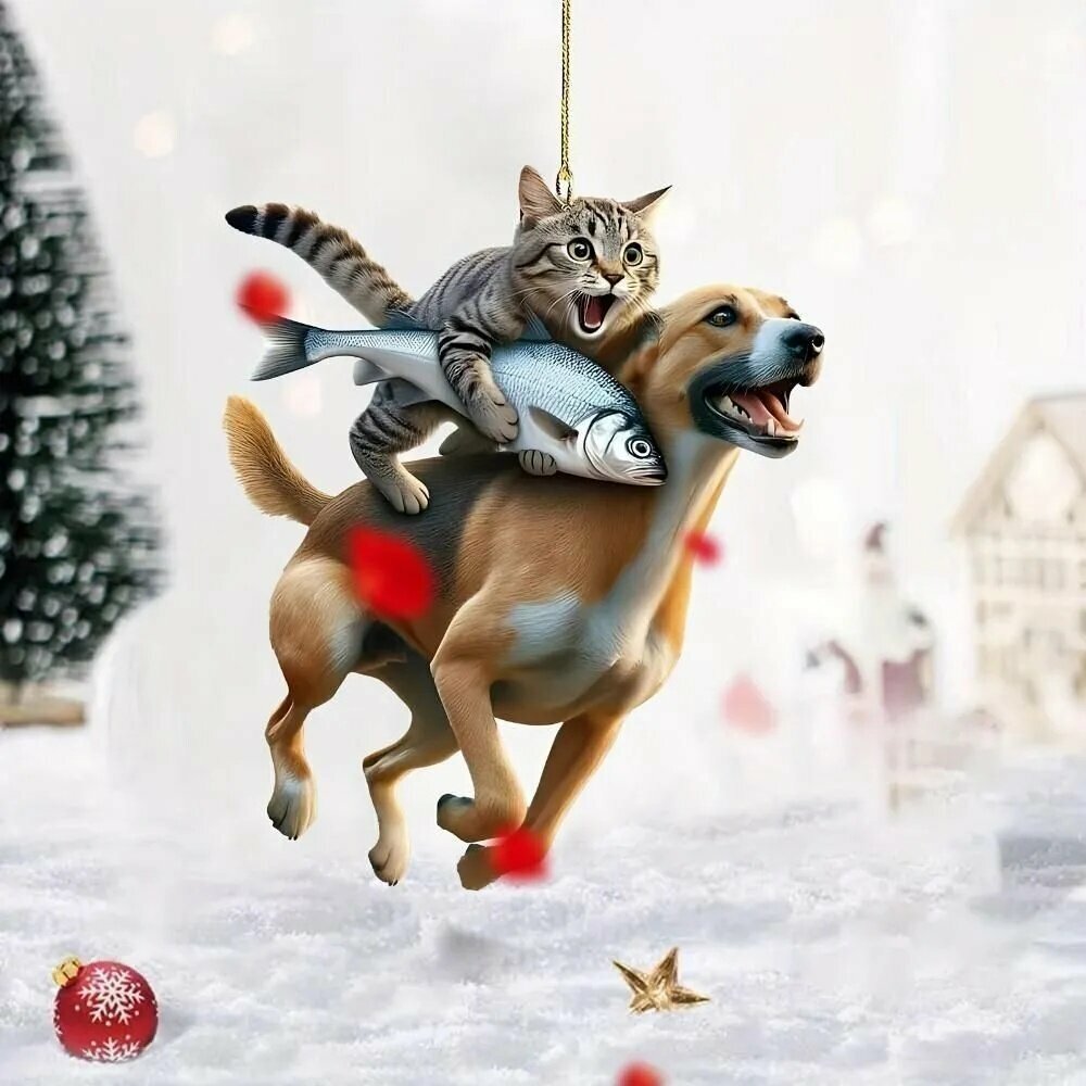 Декоративный кулон, Кошка и рыба, акриловый плоский 2D кулон, подходит для праздничного украшения, брелка, рюкзака, дома