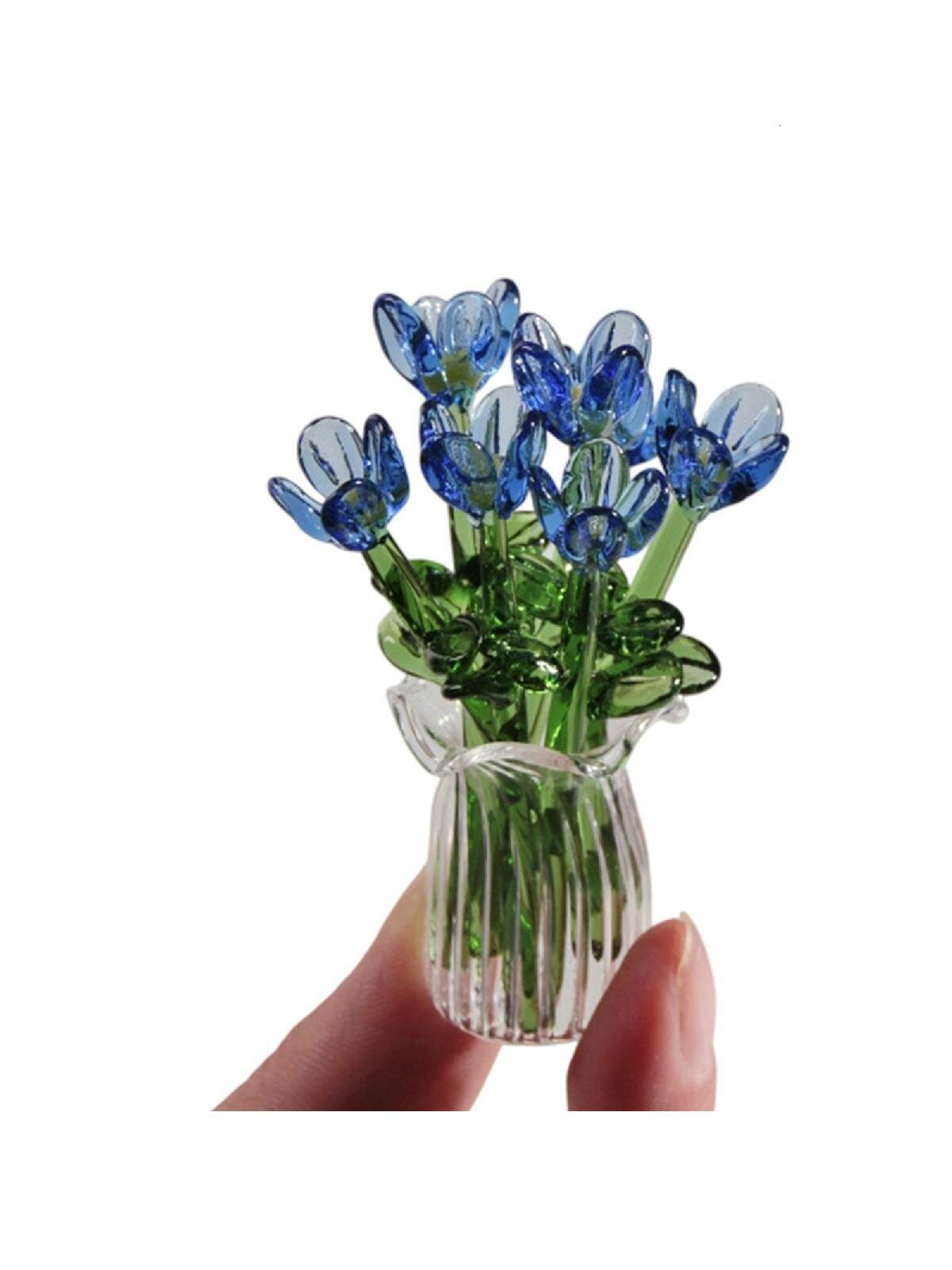 Фигурка из хрустального цветка Предмет коллекционирования Букет цветов из выдувного стекла ручной работы Подарок ручной работы для декоративных проектов своими руками