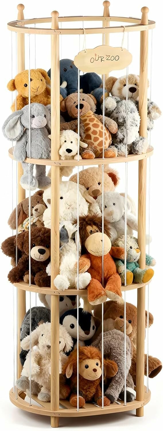 Деревянное хранилище для мягких игрушек в виде зоопарка