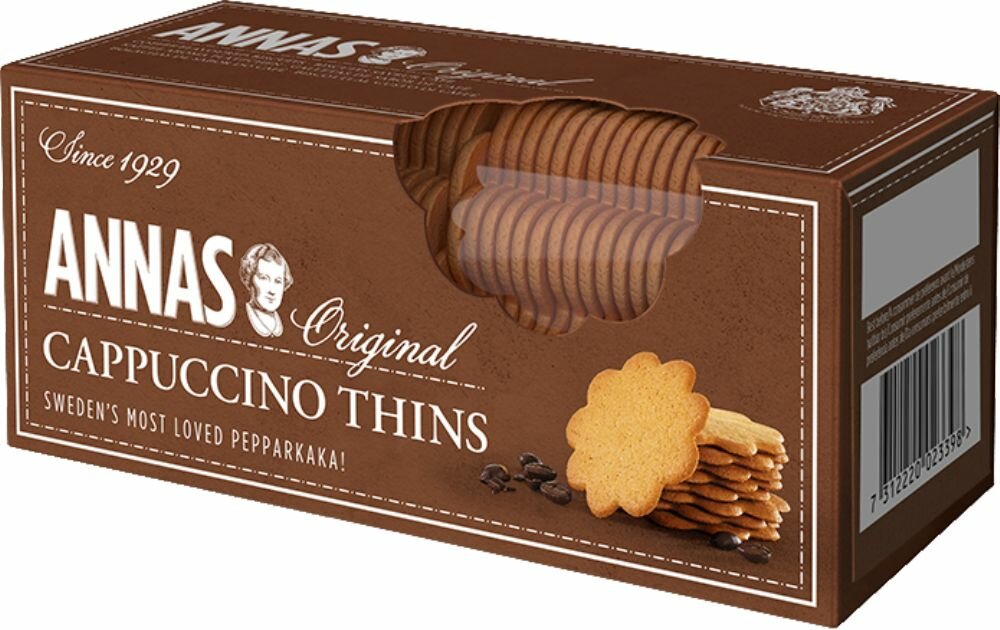 Печенье имбирное Annas Cappuccino thins имбирное печенье с ароматом капучино, 150 г (из Финляндии)
