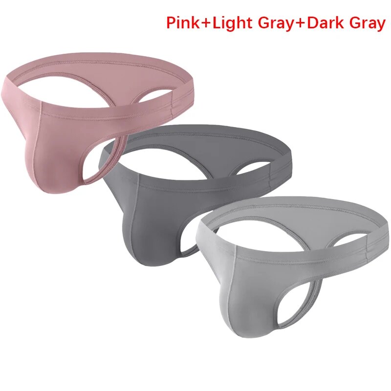 3 шт./лот, мужские трусики-стринги с большой сумкой, нижнее белье из ледяного шелка, сексуальные трусы со средней посадкой, бандаж с выпуклостью и Т-образной спинкой, трусы-бикини Танга