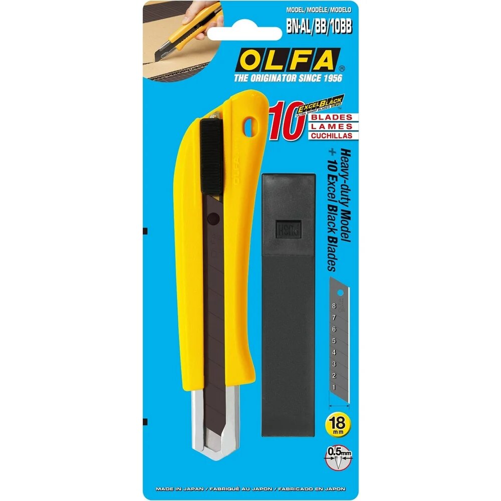 Нож с выдвижным лезвием OLFA 18мм, с автофиксатором, в комплекте с лезвиями, — фото 1