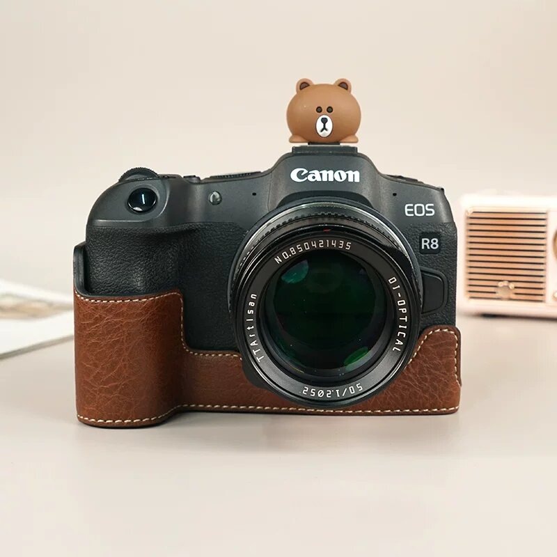 Чехол для камеры Canon R8 в хаки кожаном, одинарная основа для зеркальной камеры EOS R8