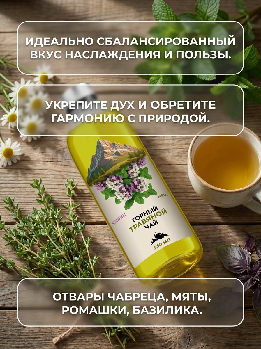 (3шт) Горный травяной чай Чабрец и мята, 330 мл