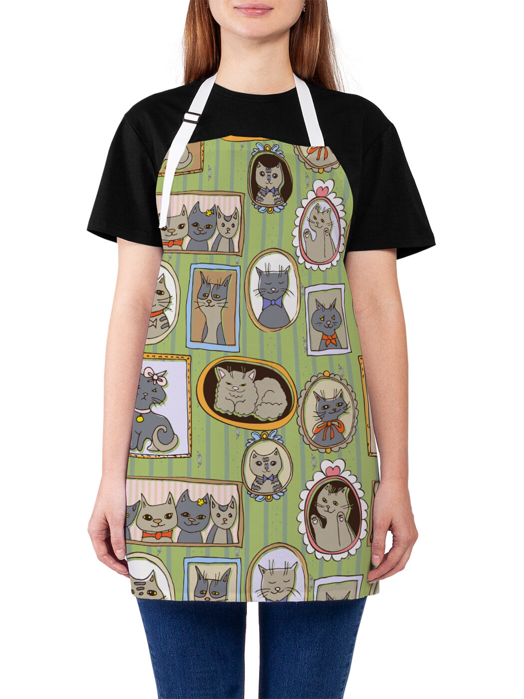 Фартук для кухни тканевый "Кошачья галерея" / водоотталкивающий, универсальный размер , JoyArty