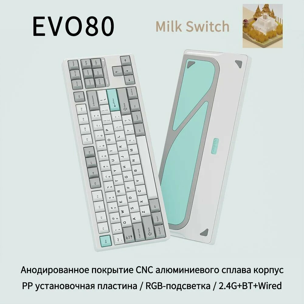 TickType Игровая клавиатура беспроводная EVO80 Milk Silent Switch, Английская раскладка, слоновая кость, белый